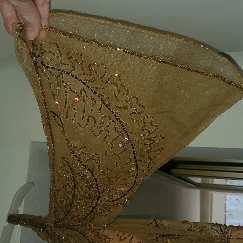 Elegant Dress Mustard Shiny Bronze Color - Gem